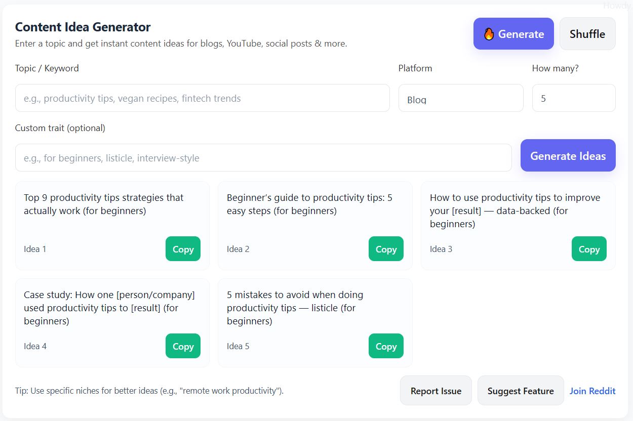 Content Idea Generator | Free AI Tool For Instant Ideas