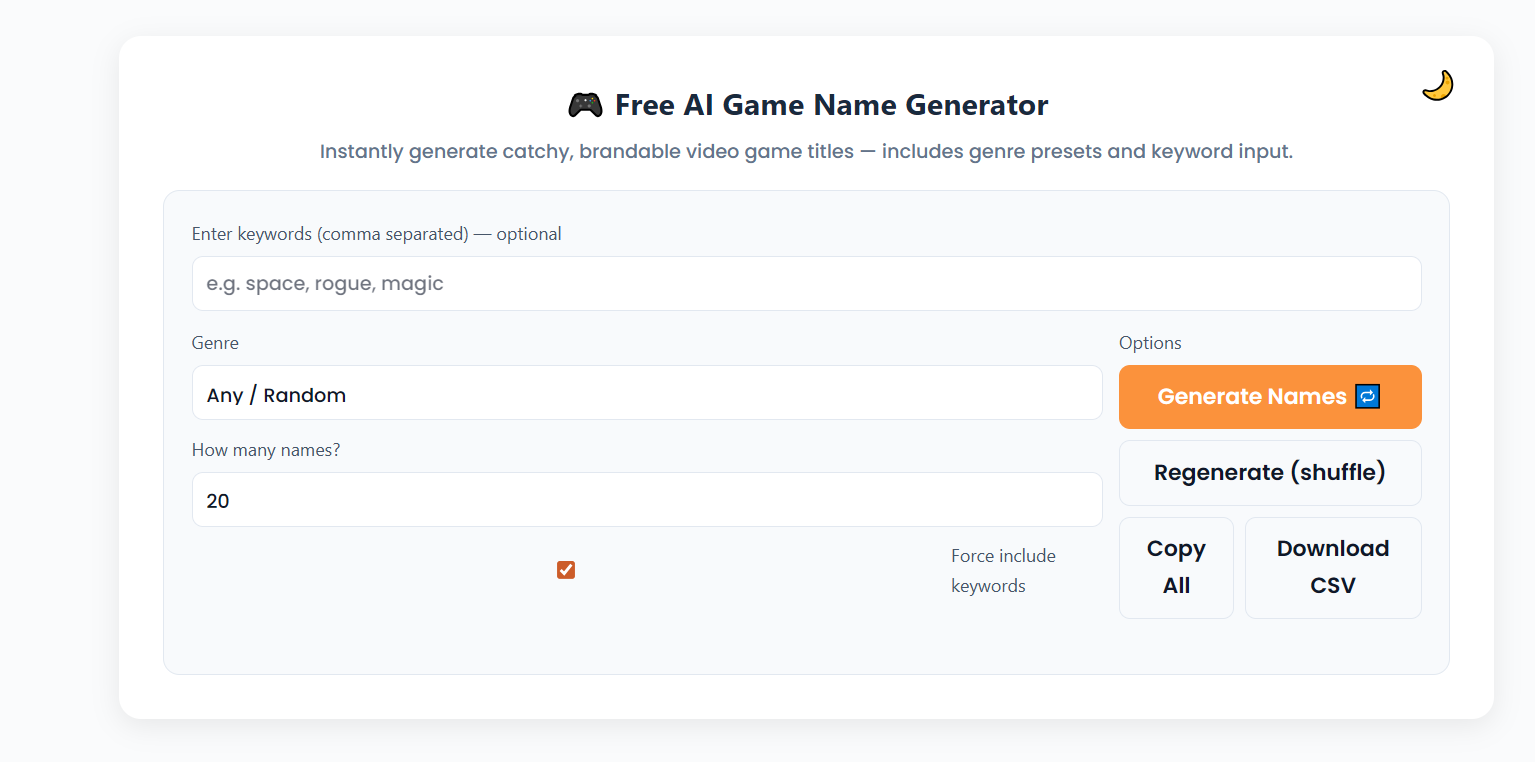 🎮 Free AI Game Name Generator | Create Unique Video Game Titles Instantly