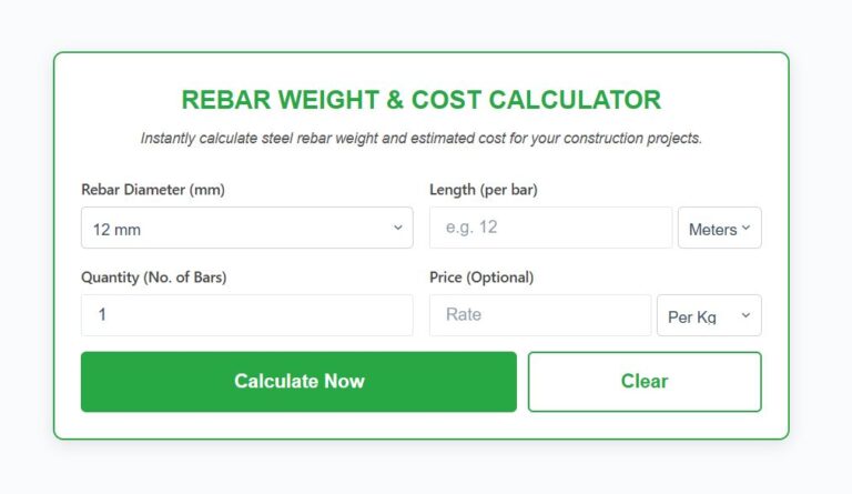 Rebar Weight And Cost Calculator - Calculate Steel Rebar Price Instantly